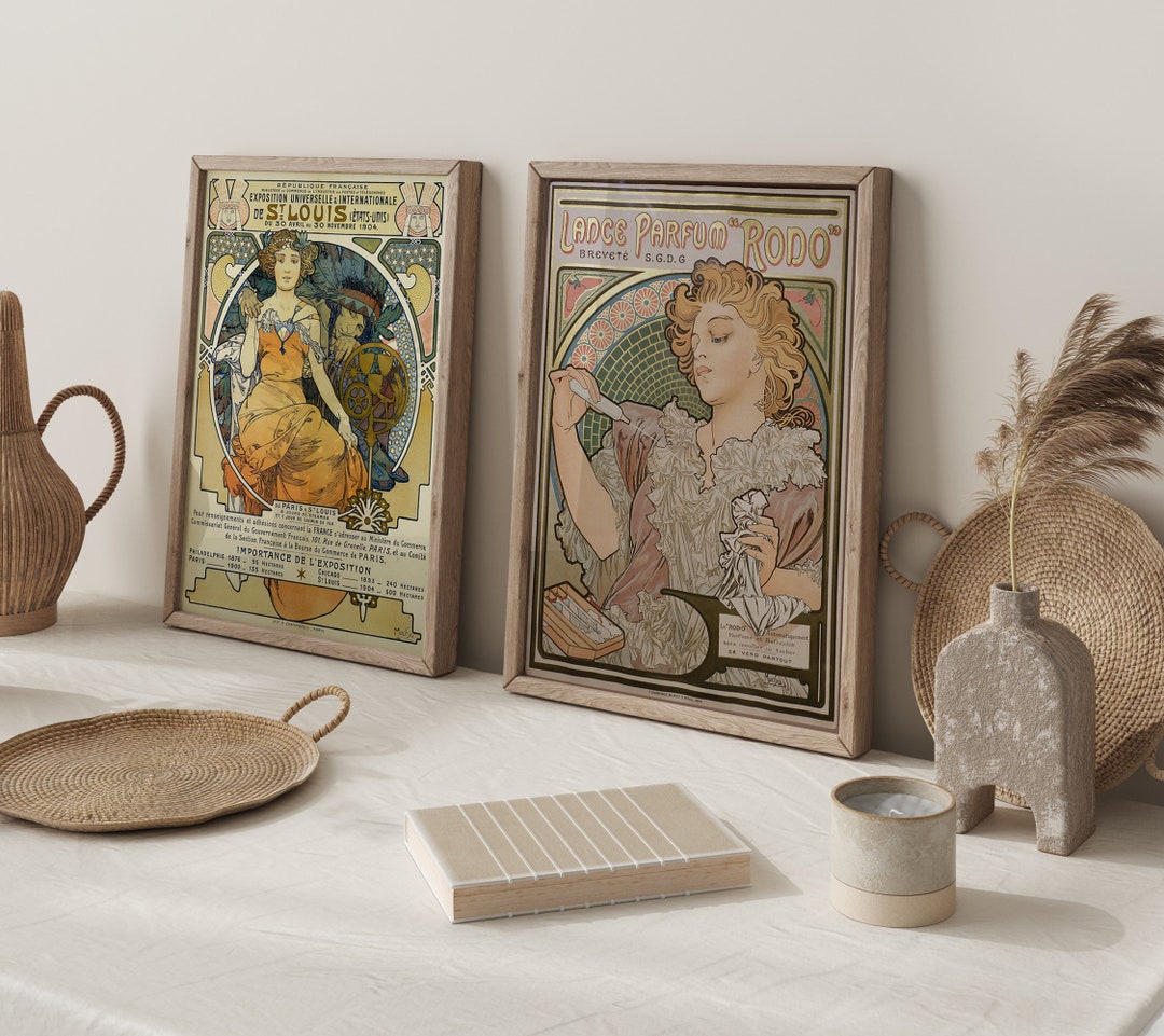 Mucha Frauen Porträt, Set aus zwei Vintage Kunstdrucke, Leinwand ...