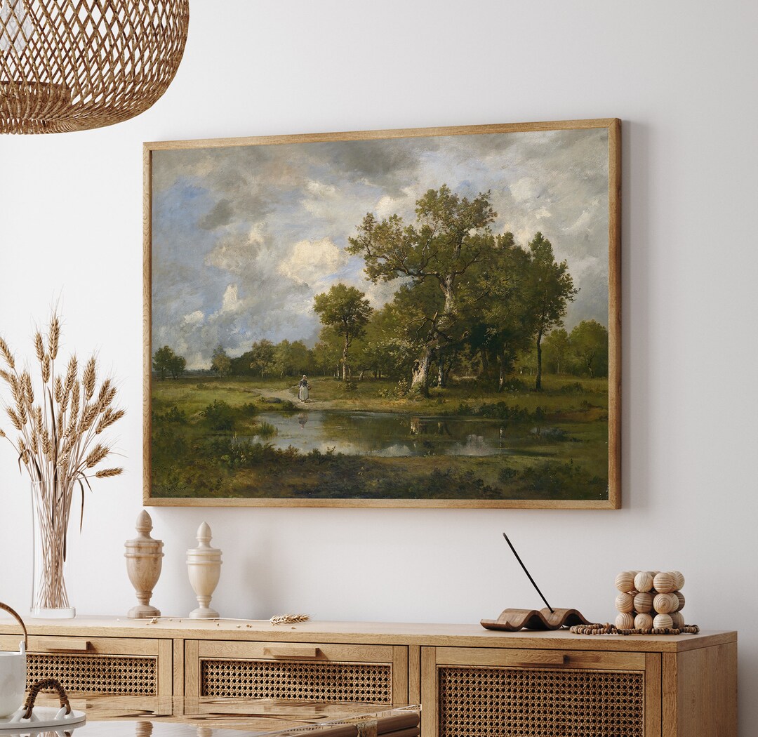 Landscape With Stream and Walker, Vintage Art Print, Canvas Print Wall ...