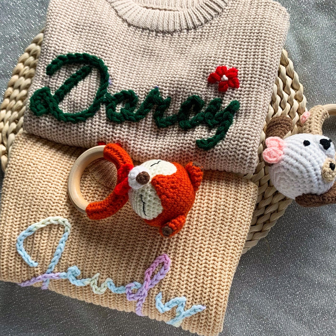 Custom Baby Sweater:hand Embroidered Name & Monogram Exquisite Custom ...