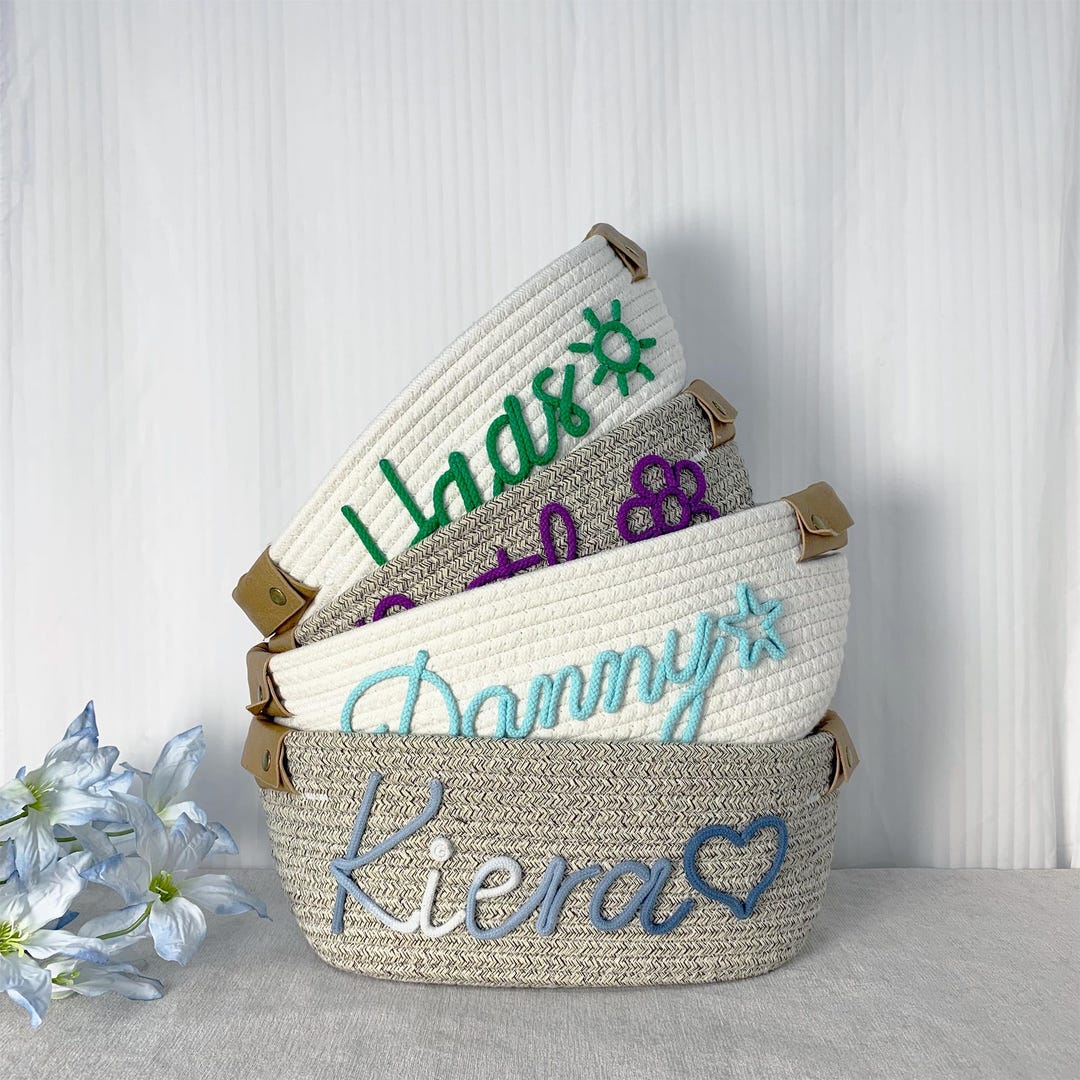 Baby Shower Gift Basket, Custom Baby Girl Boy Name Basket Gift, Rope ...