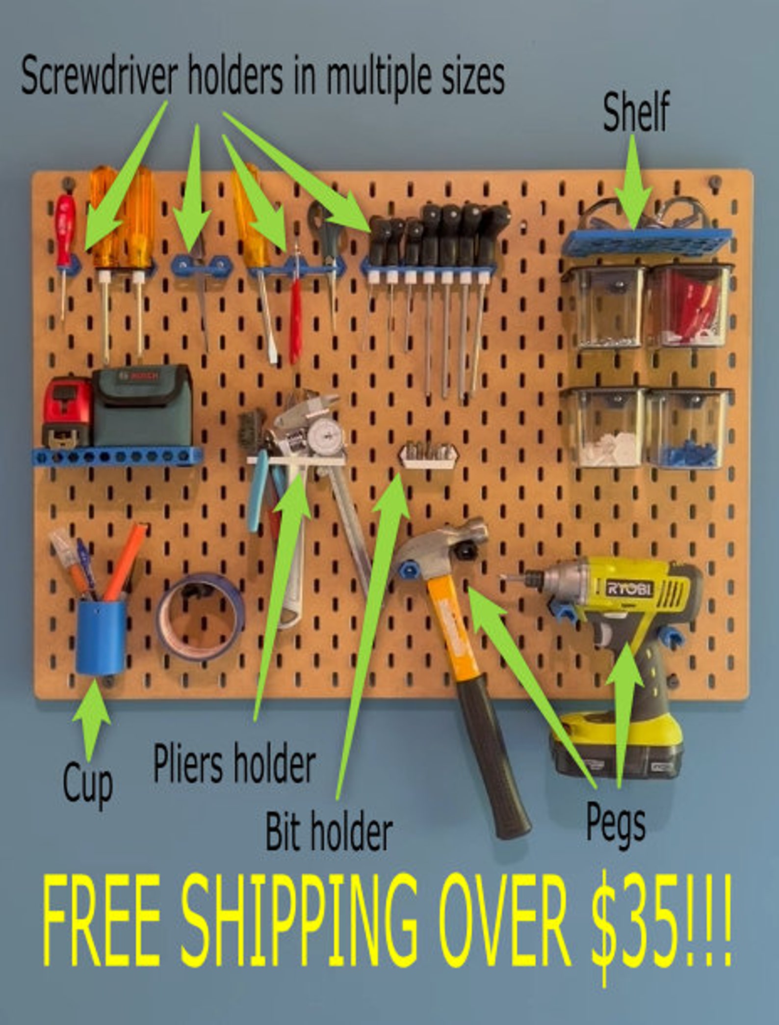 Tool Mount 5 Hole FREE SHIPPING IKEA Skadis Locking Pegboard - Etsy