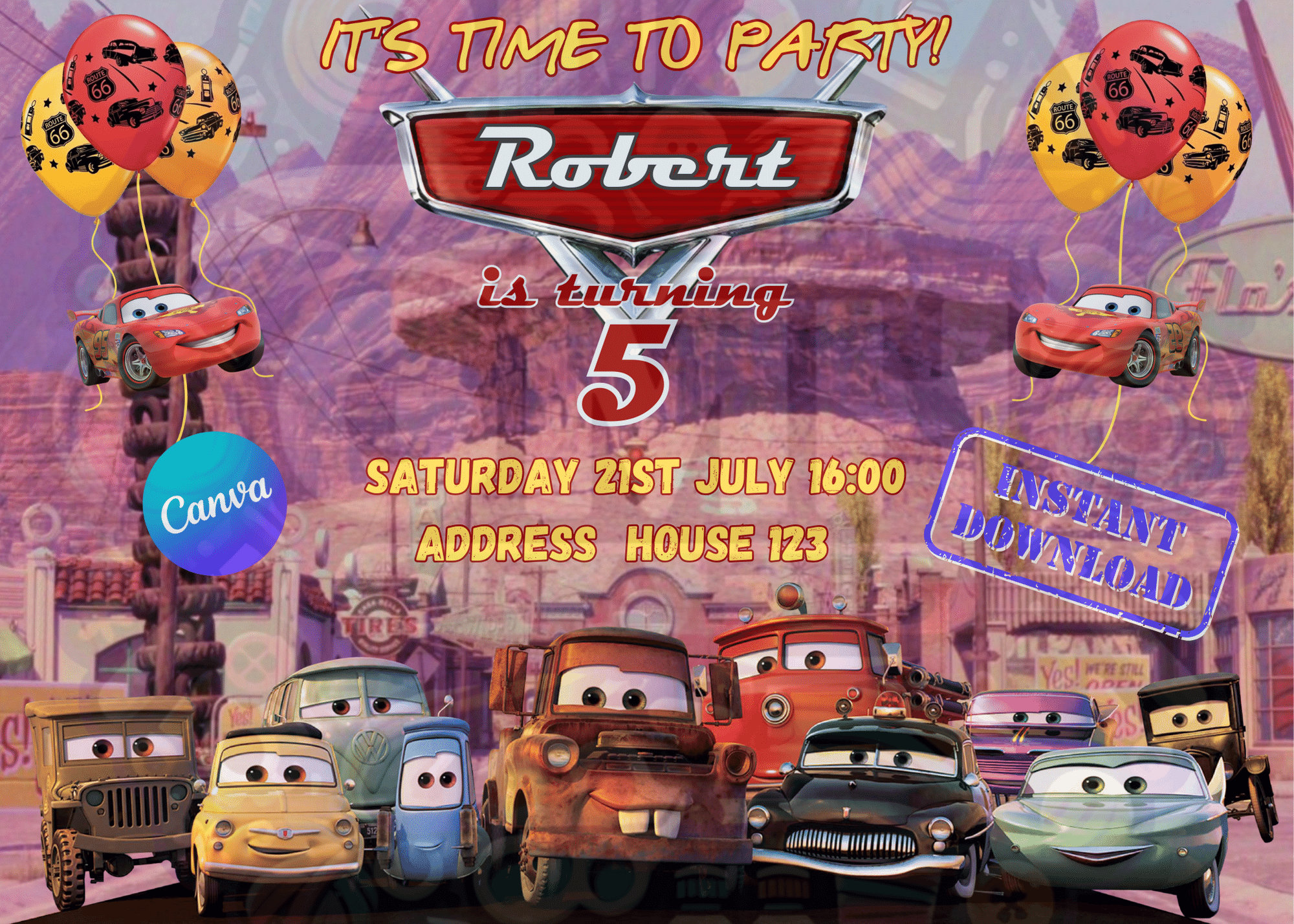 Editable Lightning Mcqueen Birthday Invitation | Cars Party Printable ...