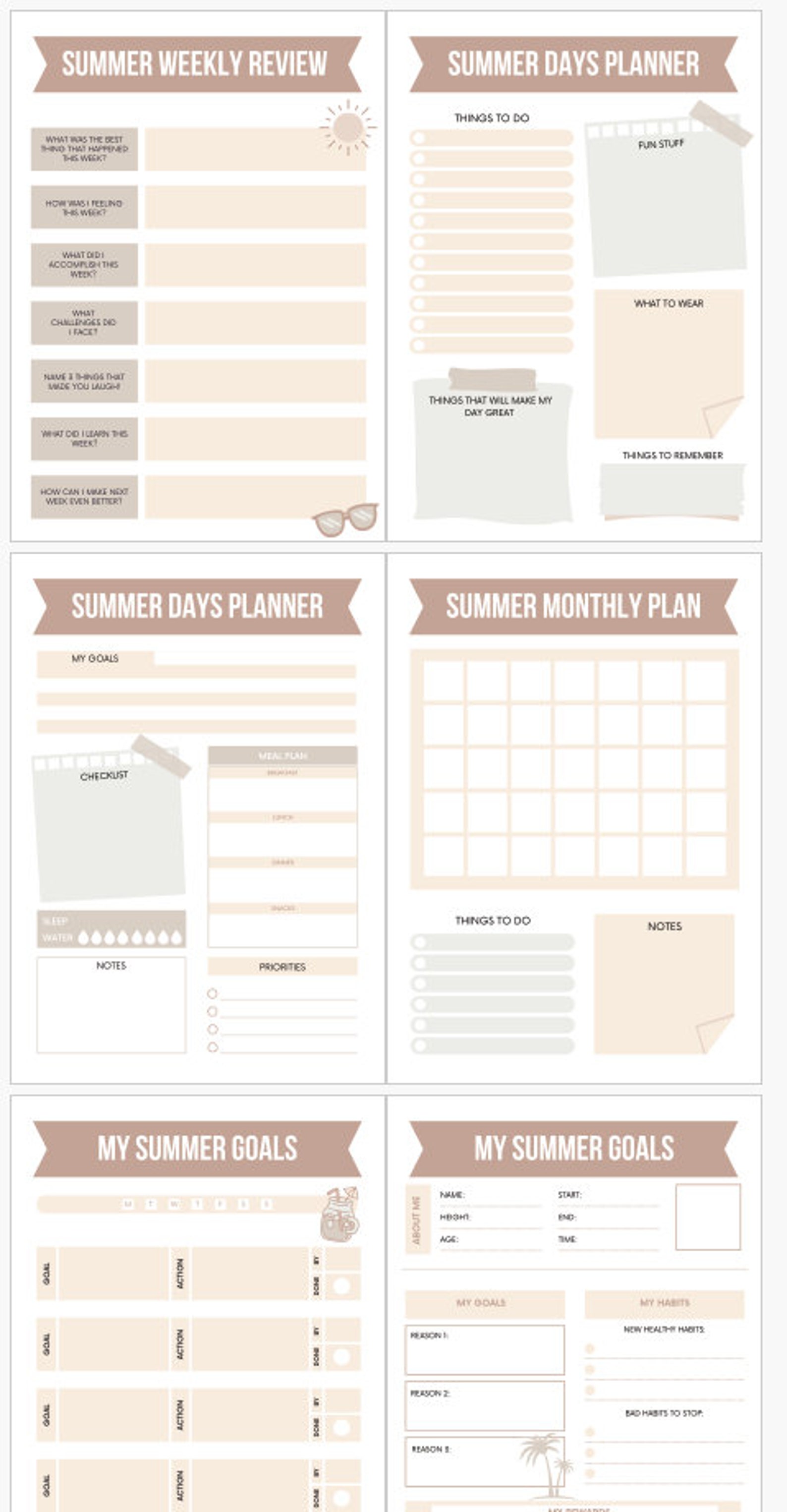 Kids Summer Planner | Printable Summer Bucket List & Activity Checklist ...