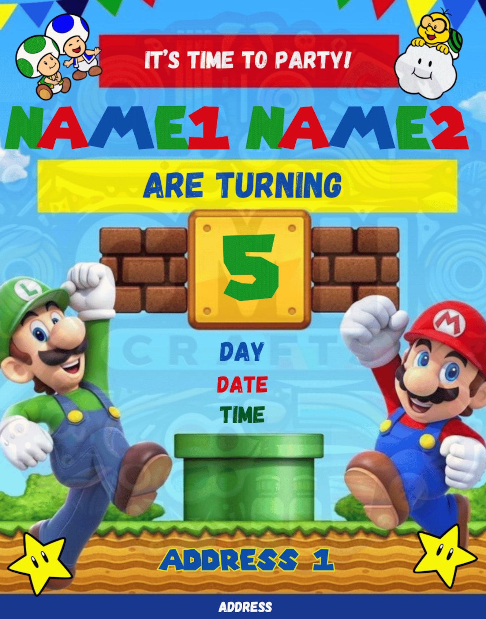 Customizable Mario Bros Invitation, Kids Birthday Invite, Super Mario ...