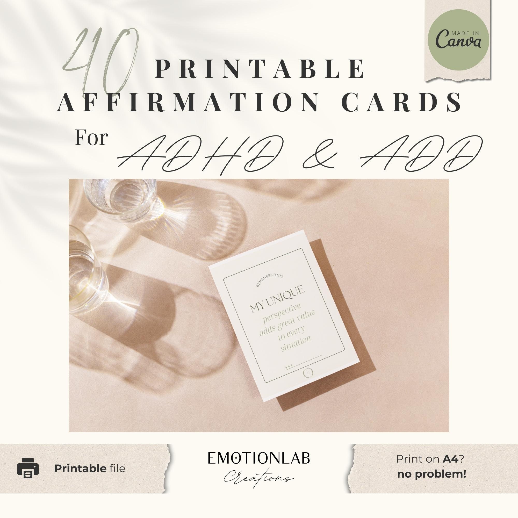 ADHD Digital Printable Positive Affirmation Cards, ADD Mental Health ...