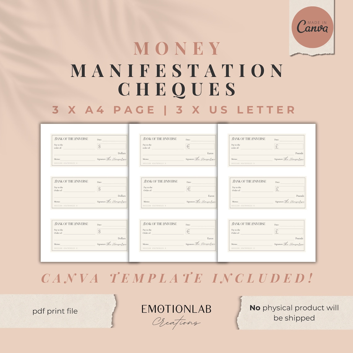 Editable Money Manifestation Cheque, Financial Abundance Check, Law of ...