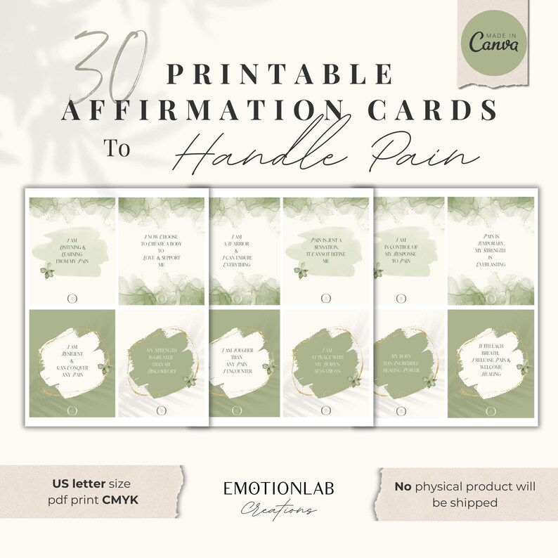 Printable Pain Relief Affirmation Cards Digital Download, Self Care ...