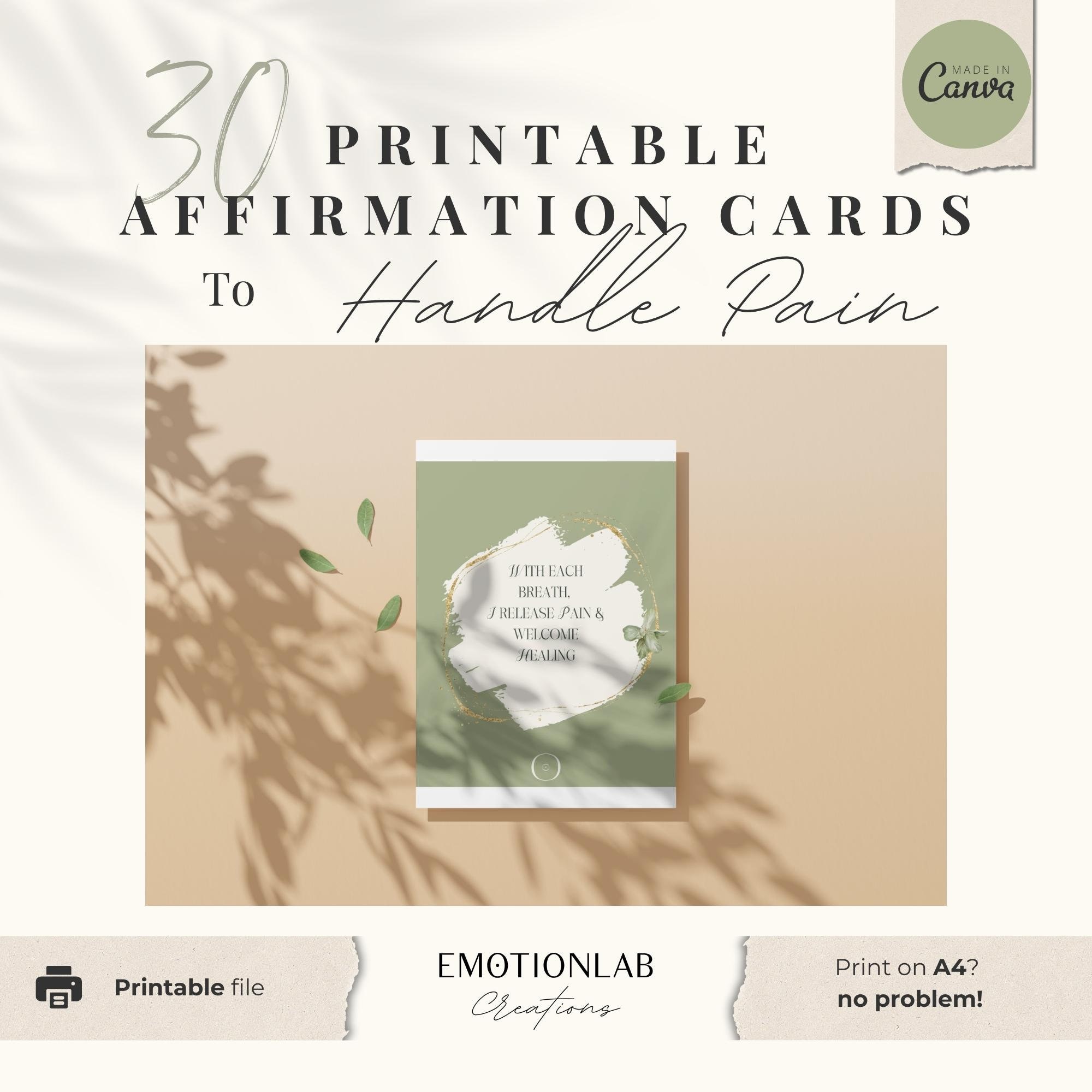 Printable Pain Relief Affirmation Cards Digital Download, Self Care ...
