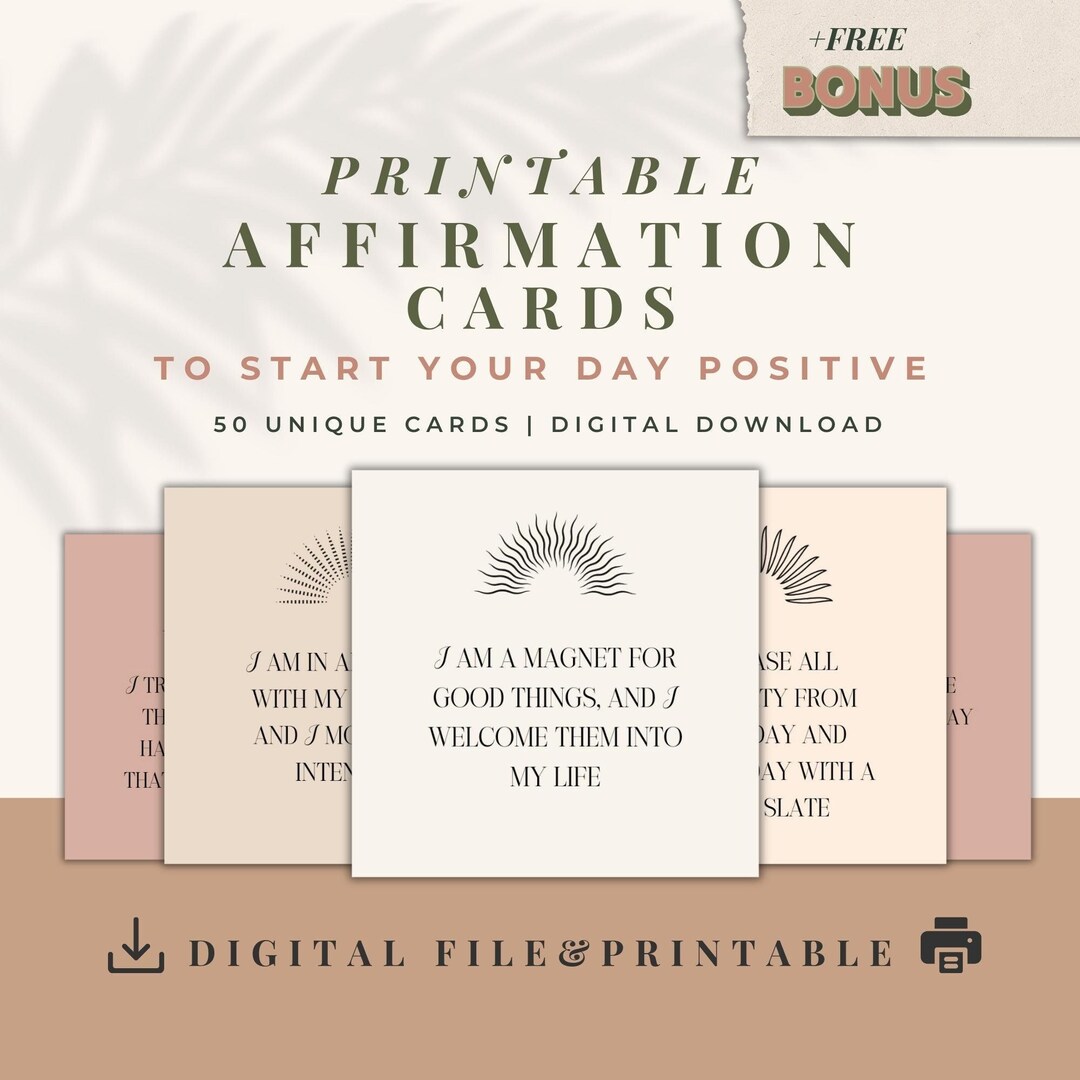 Printable Daily Affirmation Cards Digital Download, Minimalistic Taupe ...
