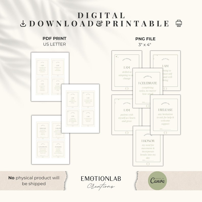 ADHD Digital Printable Positive Affirmation Cards, ADD Mental Health ...