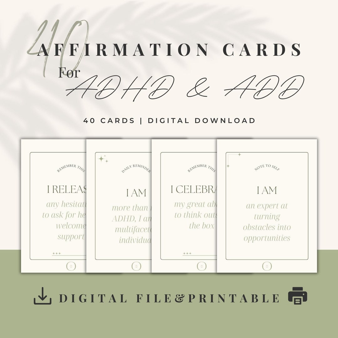 ADHD Digital Printable Positive Affirmation Cards, ADD Mental Health ...