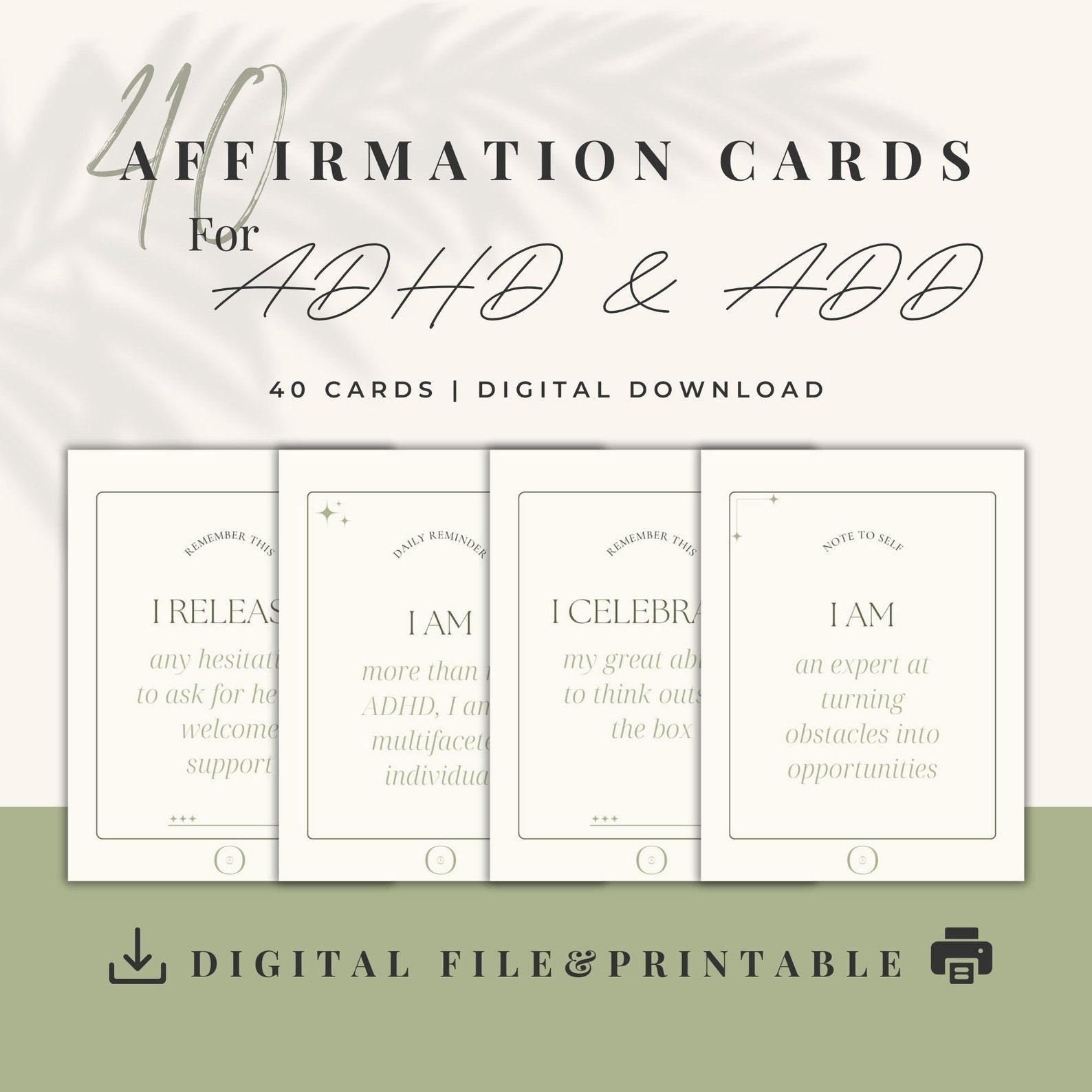 ADHD Digital Printable Positive Affirmation Cards, ADD Mental Health ...