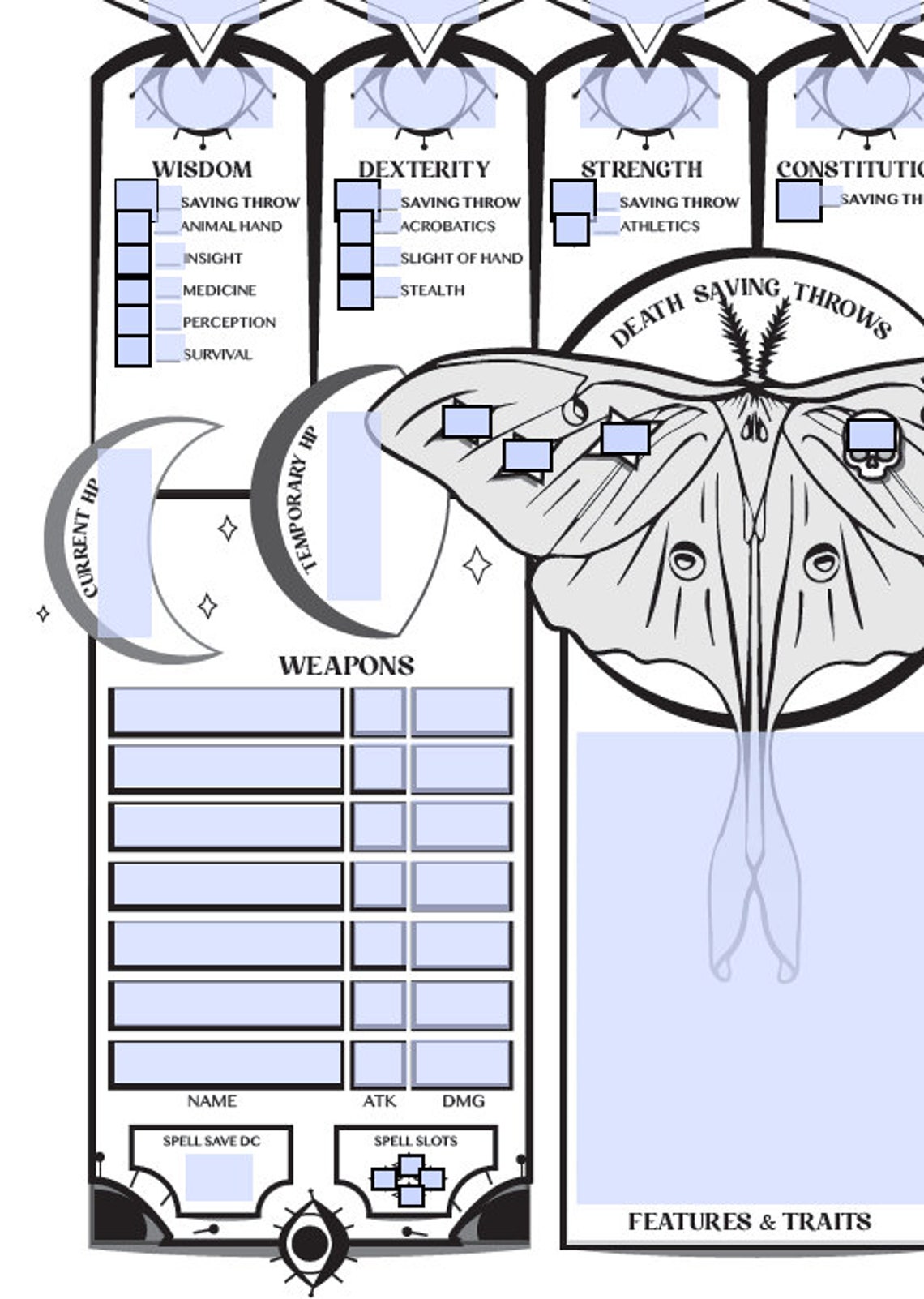 Digitally Editable Dnd Lunar Moth Character Sheets - Etsy