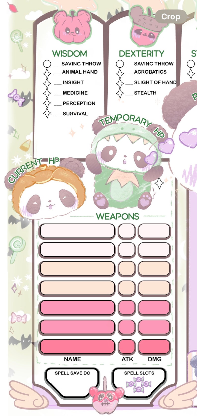 Dnd 5e Character Sheet Kawaii Halloween Panda - Etsy