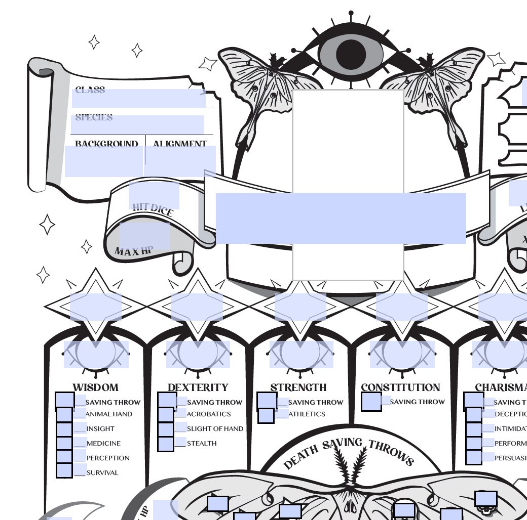 Digitally Editable Dnd Lunar Moth Character Sheets - Etsy