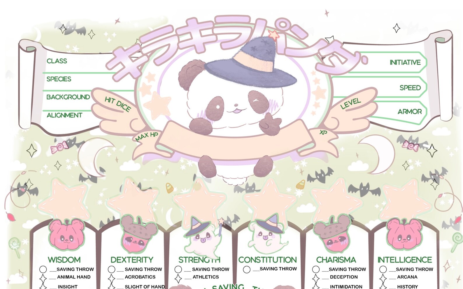 Dnd 5e Character Sheet Kawaii Halloween Panda - Etsy