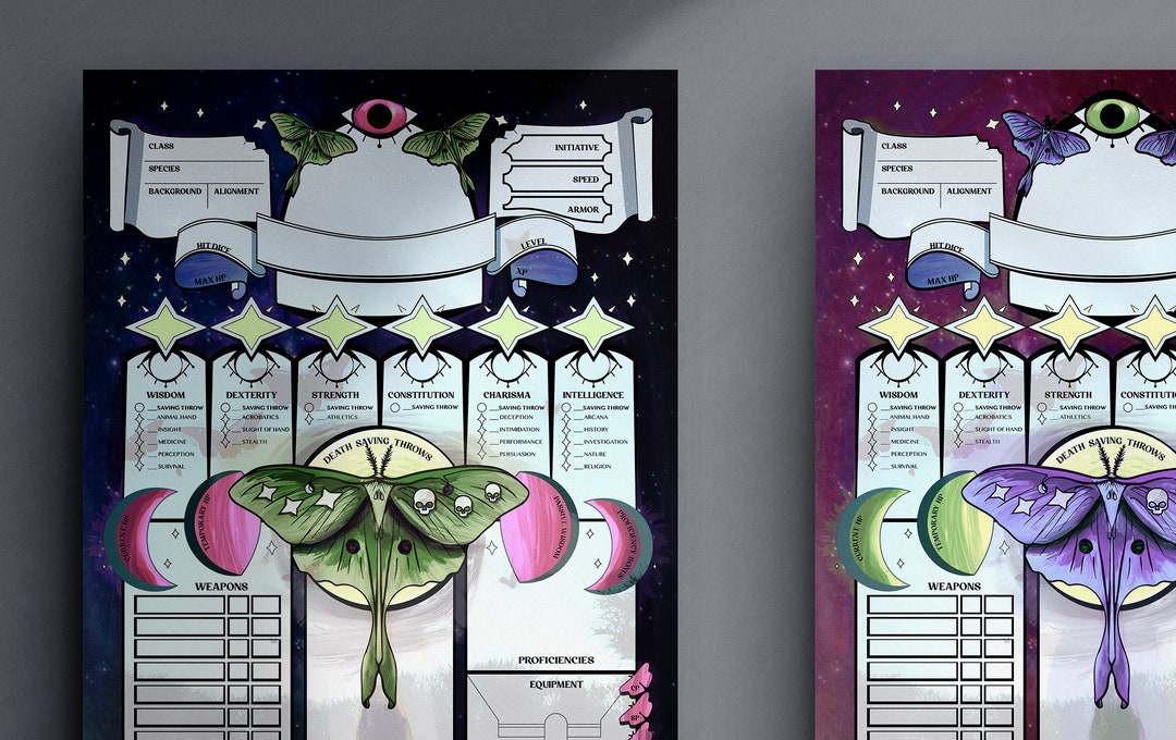 COLOR Lunar Moth Dungeons and Dragons Character Sheet - Etsy