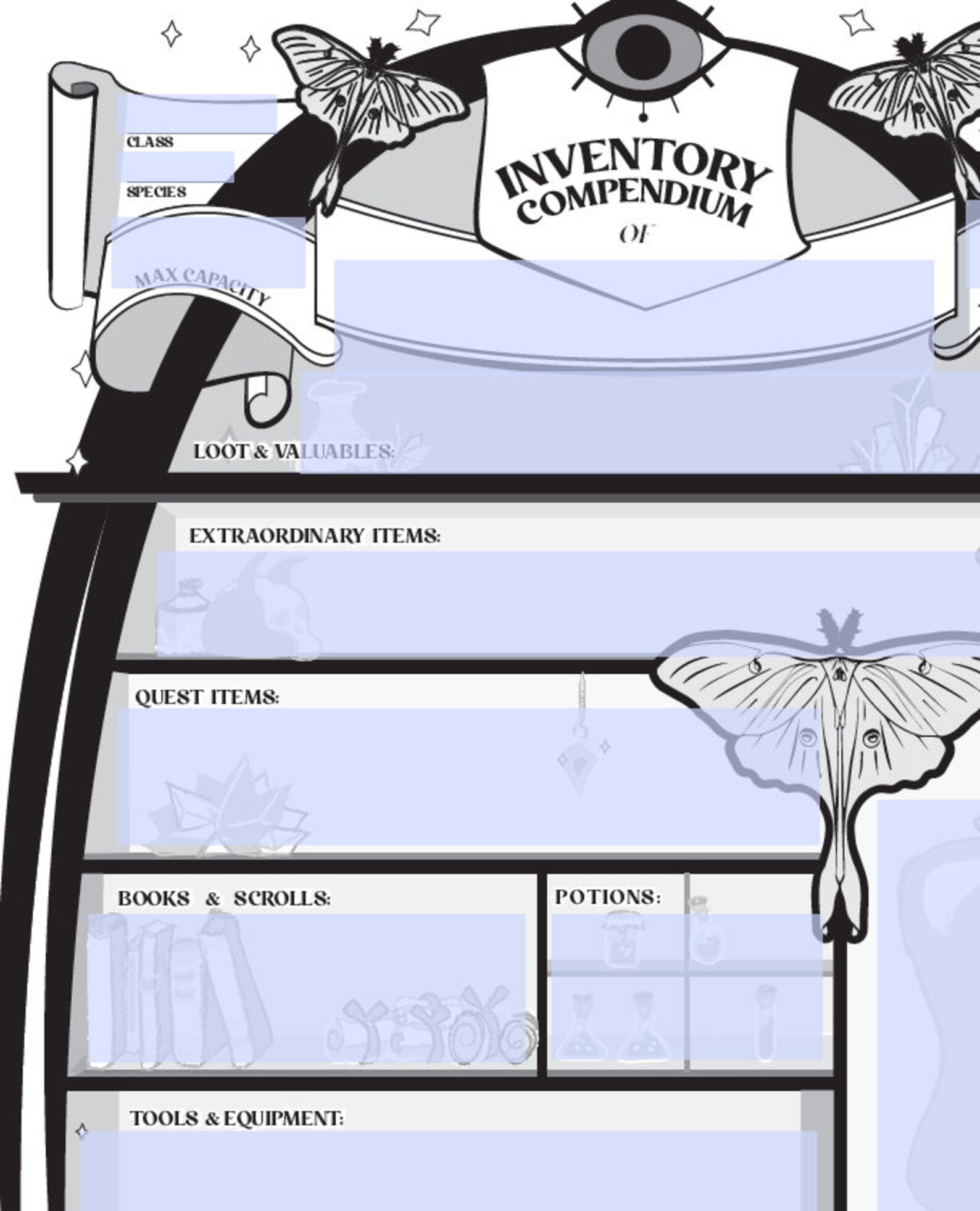 COLOR Digitally Editable Dnd Lunar Moth Character Sheets With Color ...