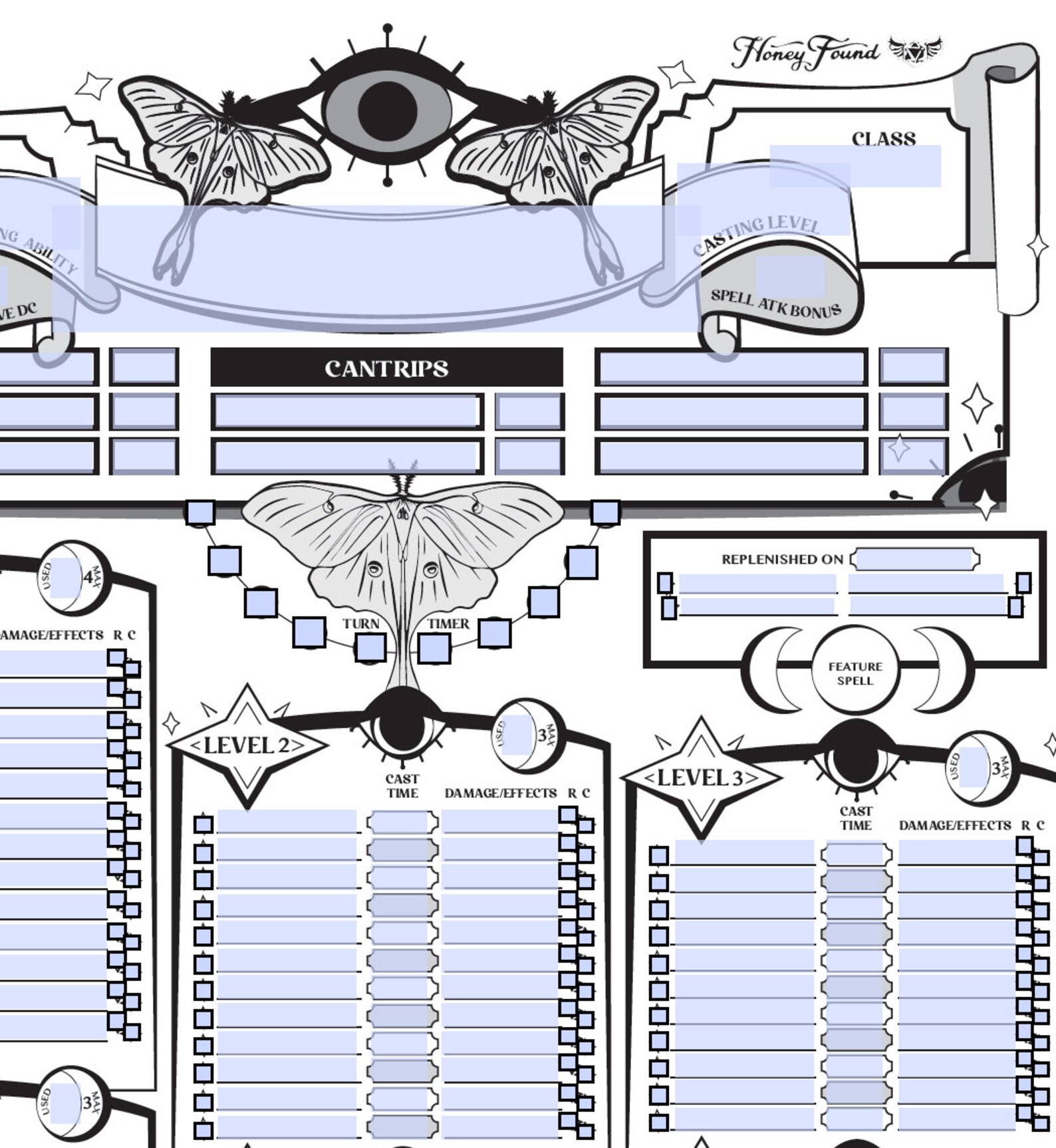 COLOR Digitally Editable Dnd Lunar Moth Character Sheets With Color ...