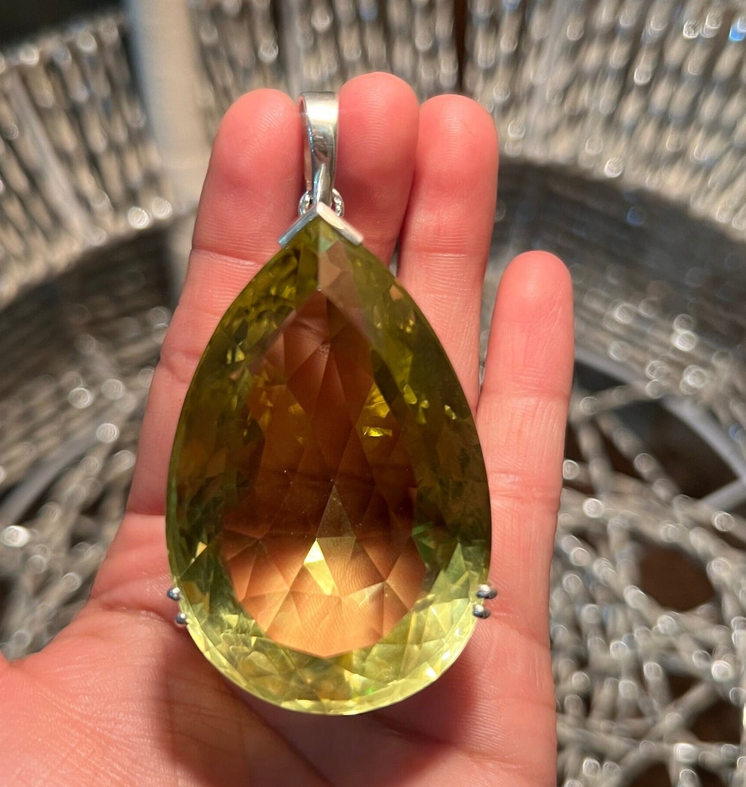 Natural Lemon Quartz Pear Shape in Sterling Silver Pendant , Lemon ...