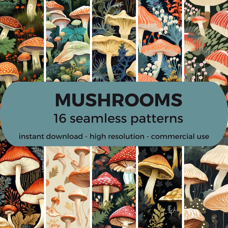 MUSHROOMS Digital Paper - Seamless Pattern Instant Digital Download ...