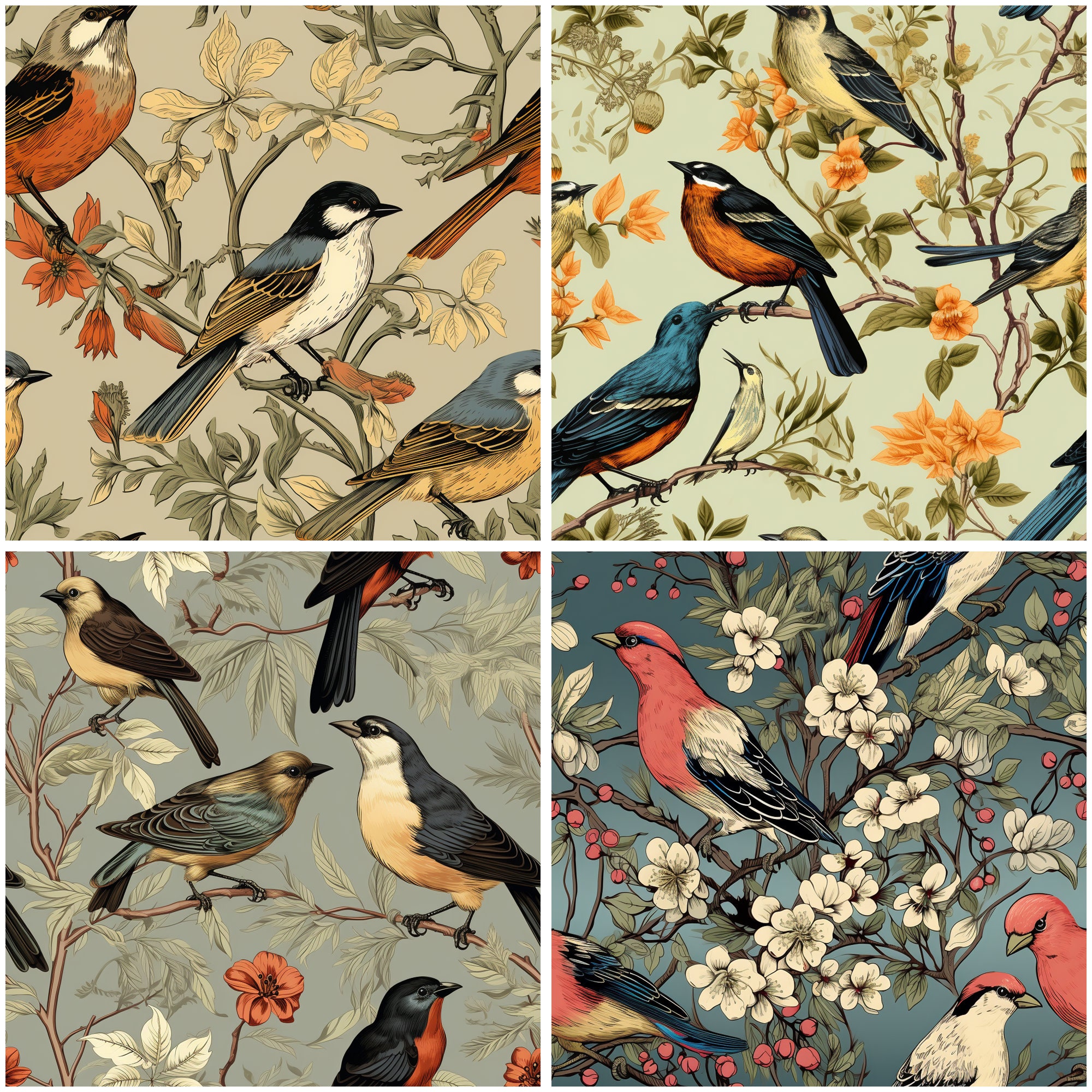 VINTAGE BIRDS - Digital Paper - Seamless Pattern Instant Digital ...