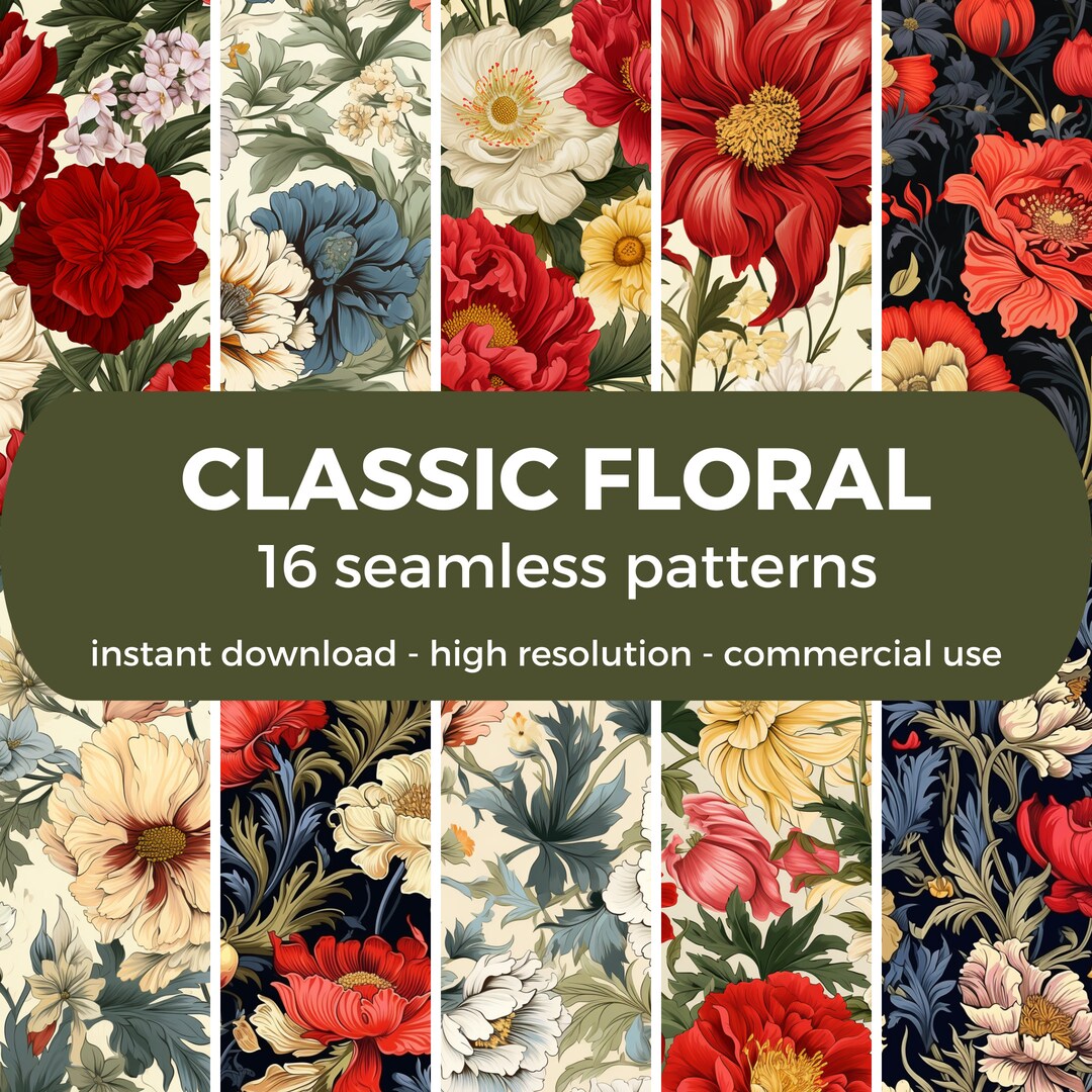 CLASSIC FLORAL - 16 Seamless Patterns (digital Download) - Etsy