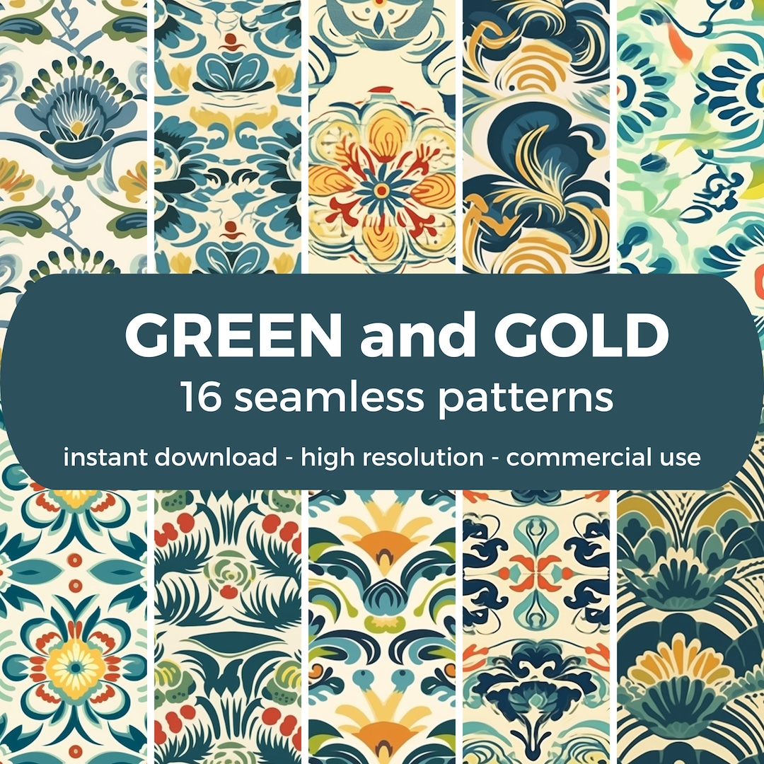 GREEN and GOLD Digital Paper - Seamless Pattern Instant Digital ...