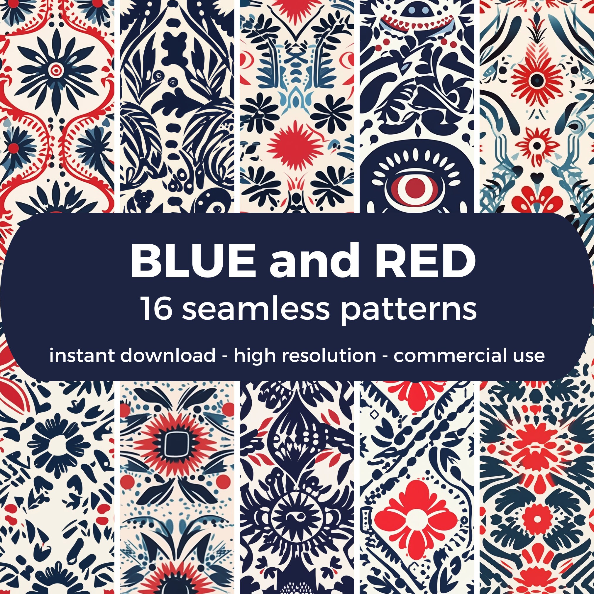 BLUE and RED Digital Paper - Seamless Pattern Instant Digital Download ...