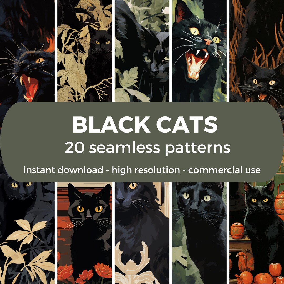 Black Cats Seamless Pattern - Printable Scrapbook Paper (digital ...