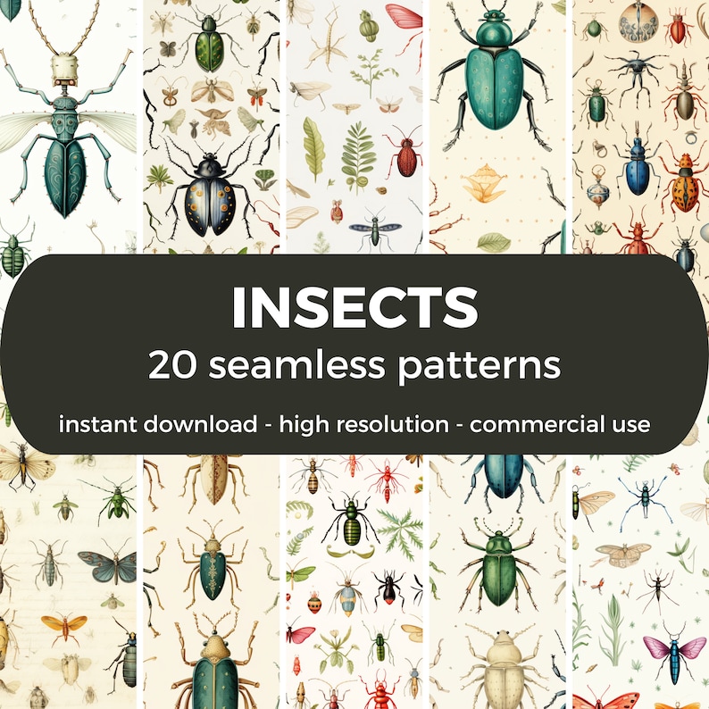 Insect Seamless Pattern - Vintage Bug Design, Scrapbook Paper (digital ...