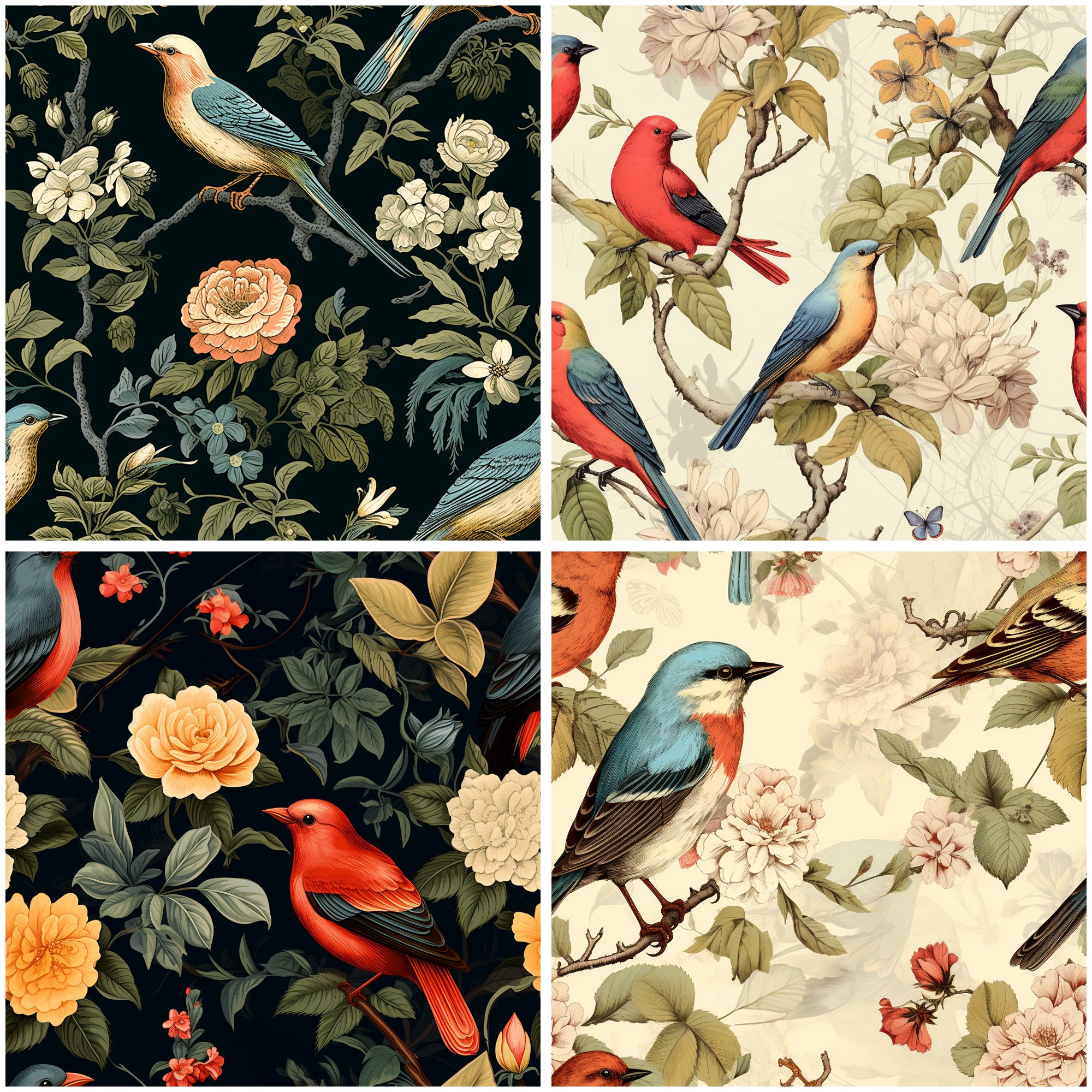 VINTAGE BIRDS - Digital Paper - Seamless Pattern Instant Digital ...