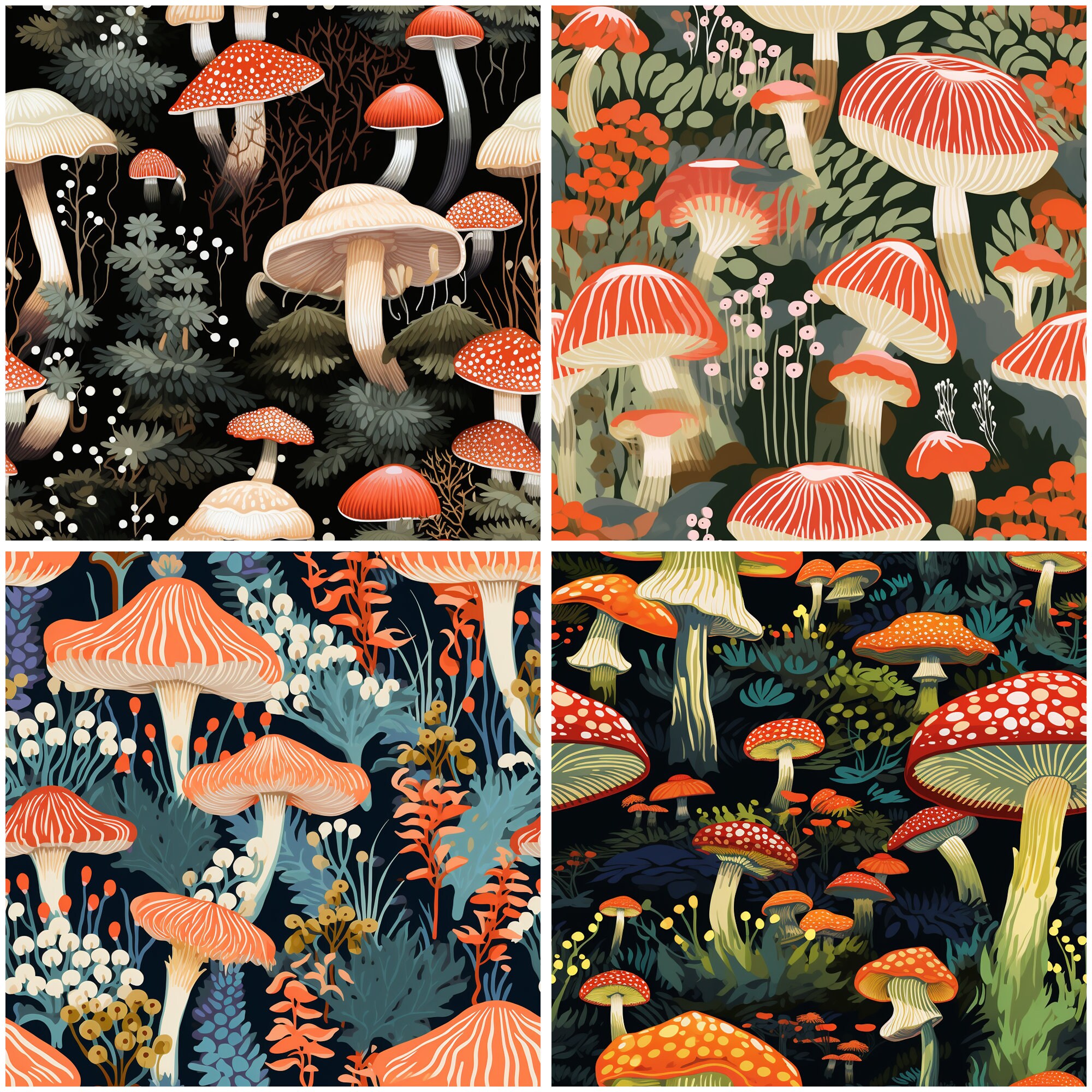MUSHROOMS Digital Paper - Seamless Pattern Instant Digital Download ...