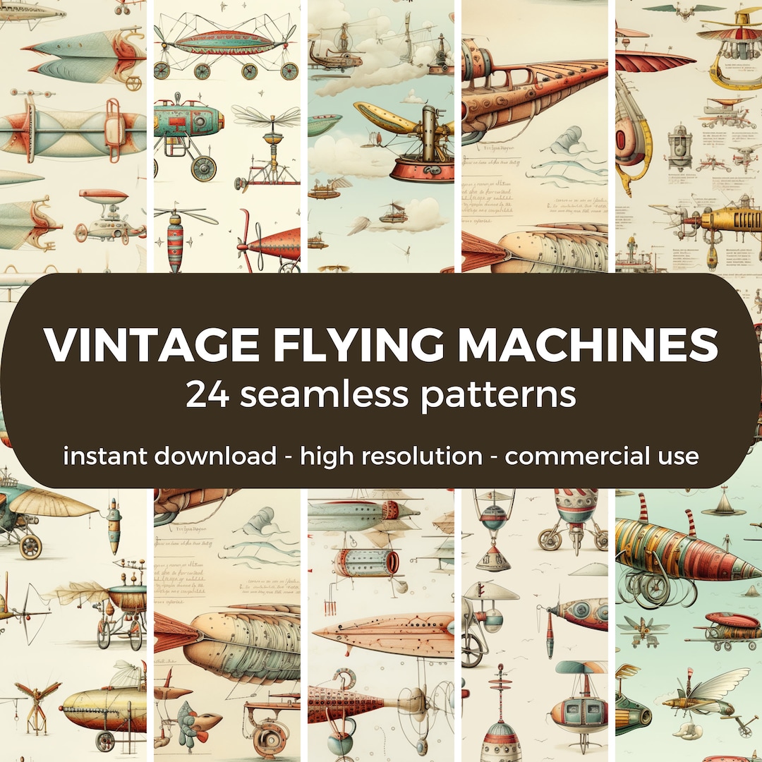 VINTAGE FLYING MACHINES- Digital Paper - Seamless Pattern Instant ...