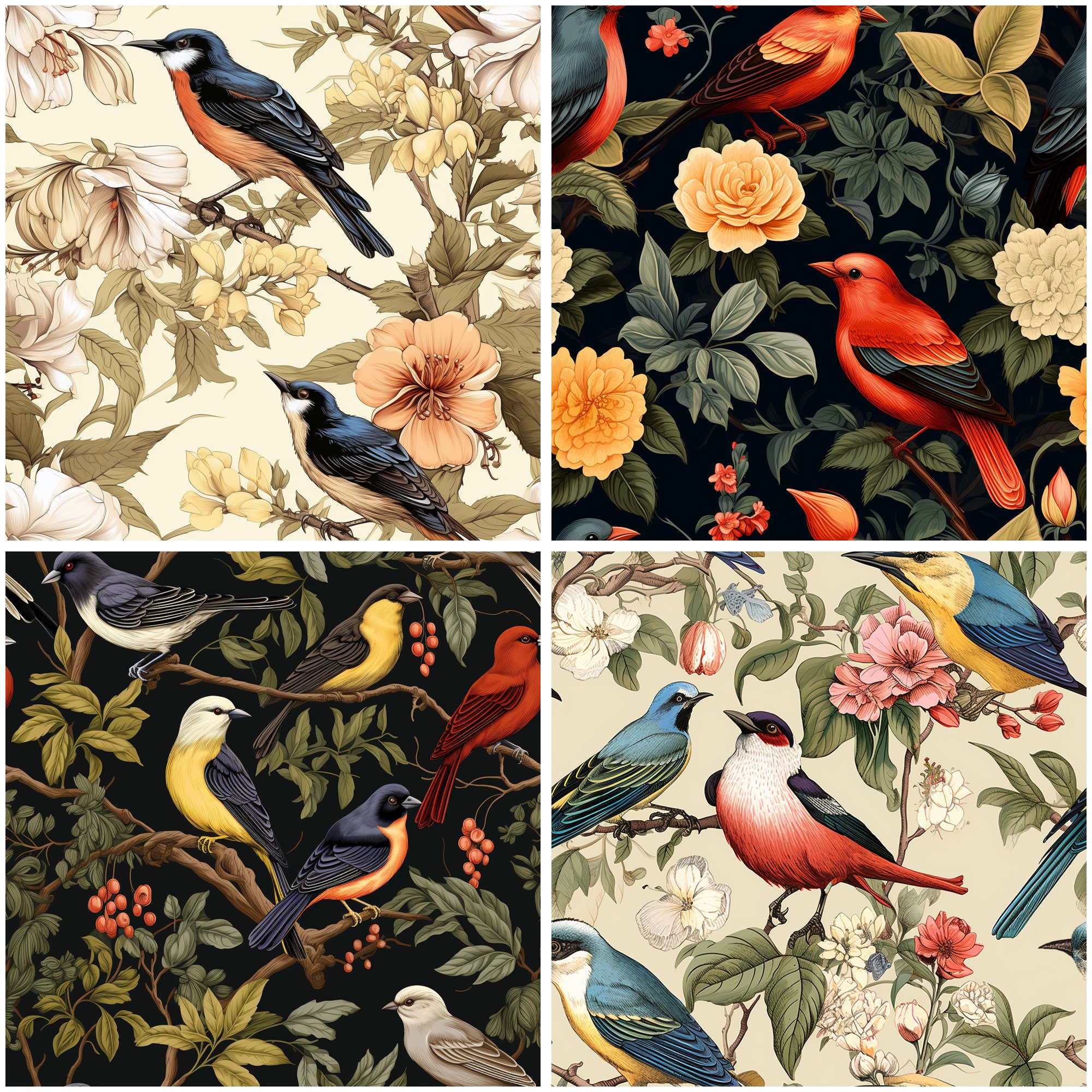 VINTAGE BIRDS - Digital Paper - Seamless Pattern Instant Digital ...