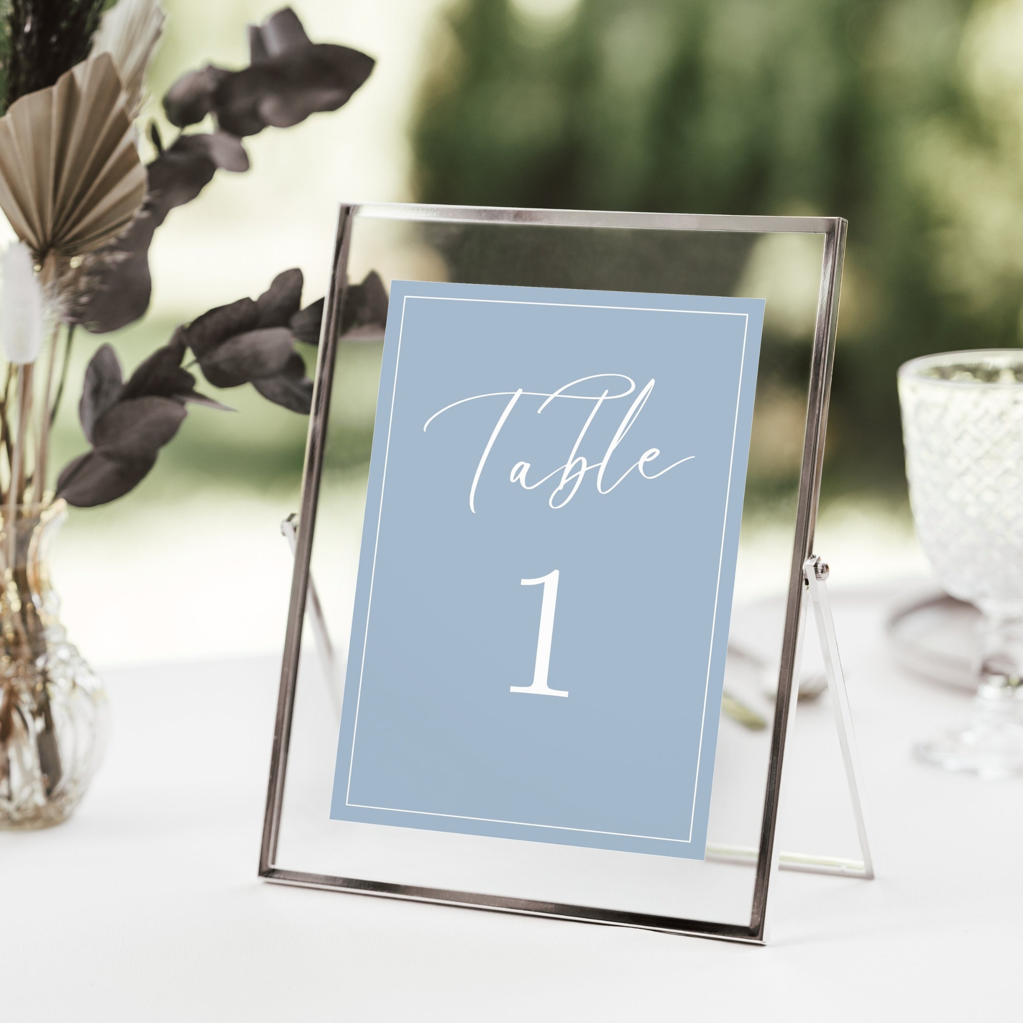 Elegant Dusty Blue Wedding Table Number Sign Template (digital Download ...