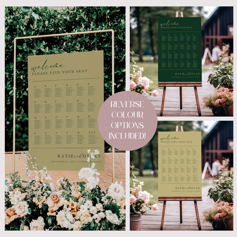 Emerald & Gold Wedding Seating Chart Template (digital Download) - Etsy