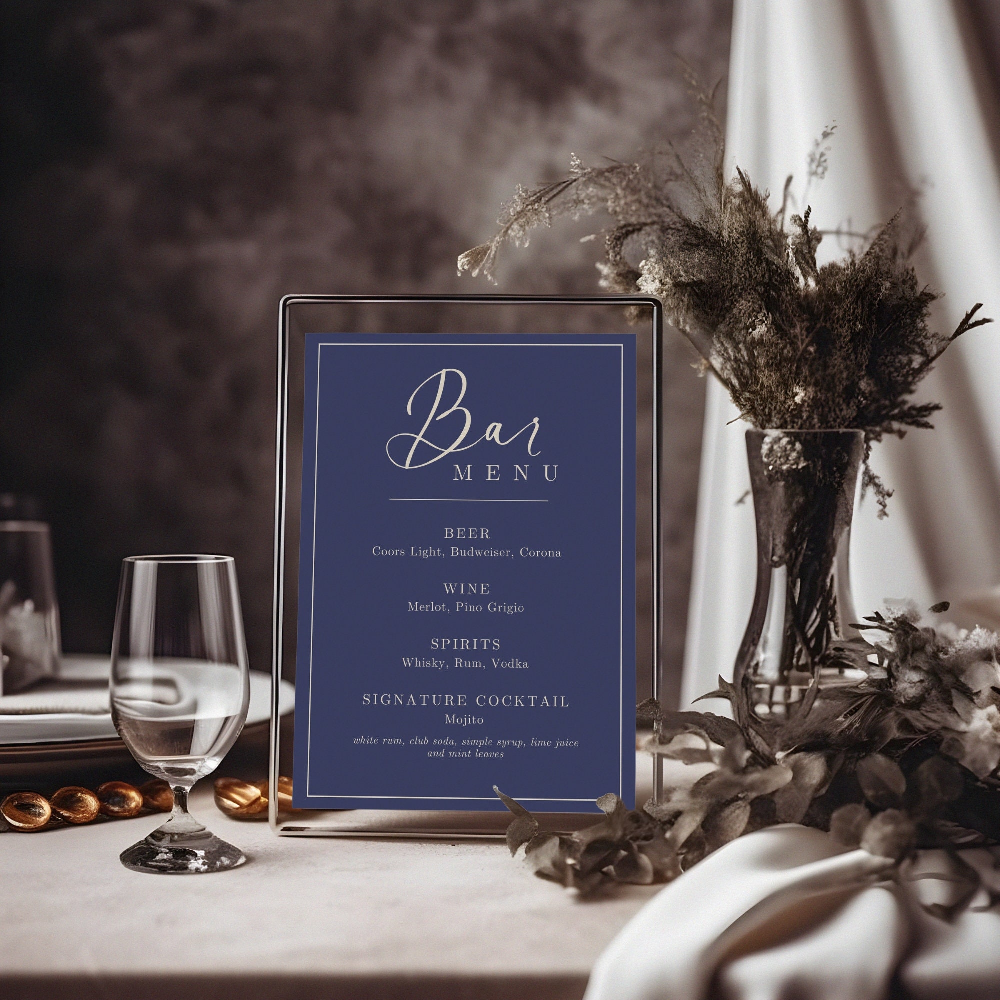 Simple Minimalist Bar Menu Sign Template INSTANT DOWNLOAD Elegant ...