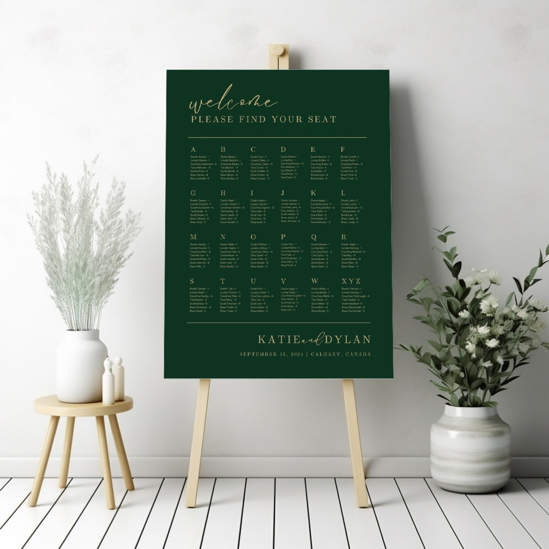 Emerald & Gold Wedding Seating Chart Template (digital Download) - Etsy