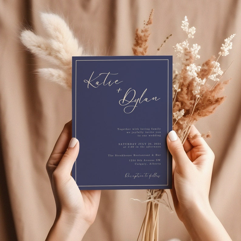 Minimalist Navy Blue Wedding Invitation Suite Template - Etsy
