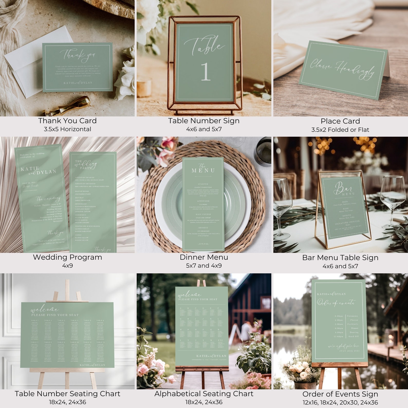 Sage Green Wedding Stationery Bundle: Minimalist DIY Templates (digital ...