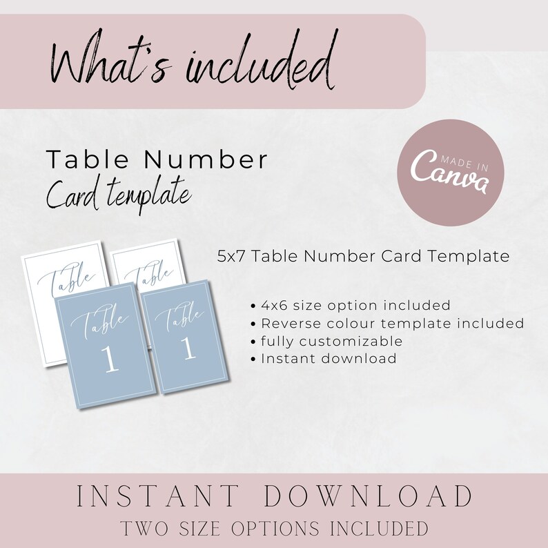 Elegant Dusty Blue Wedding Table Number Sign Template (digital Download ...
