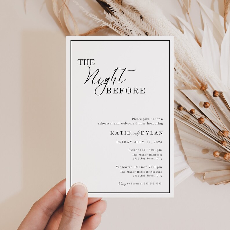 Minimalist DIY the Night Before Rehearsal Dinner Invitation Template ...