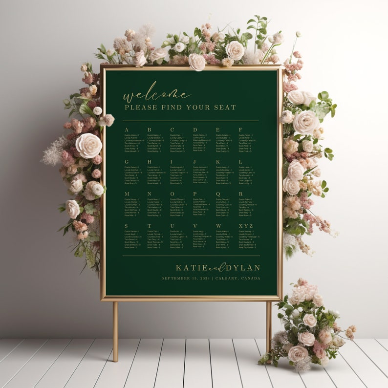 Emerald & Gold Wedding Seating Chart Template (digital Download) - Etsy