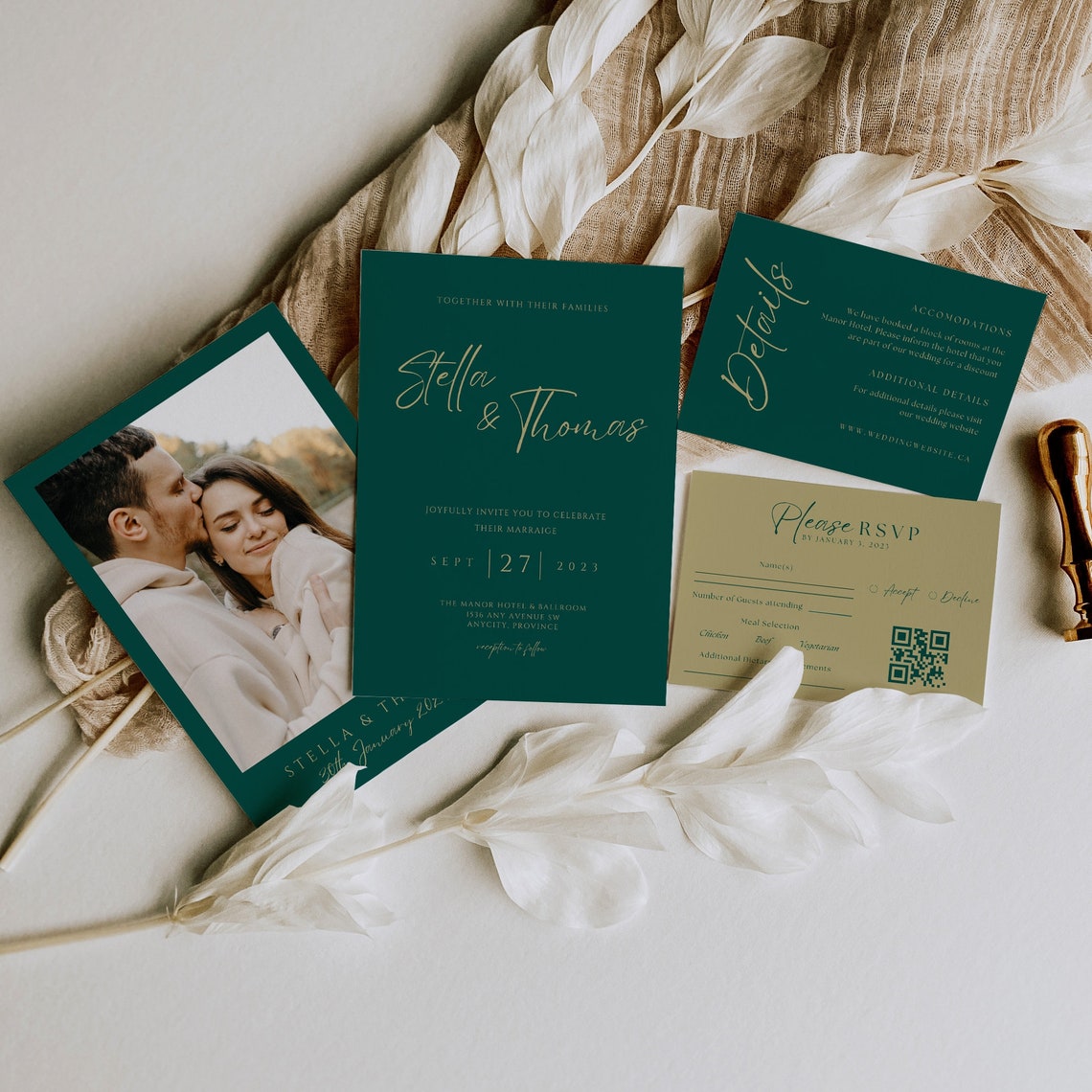 Simple Emerald Green Wedding Invitation Suite Template INSTANT DOWNLOAD ...