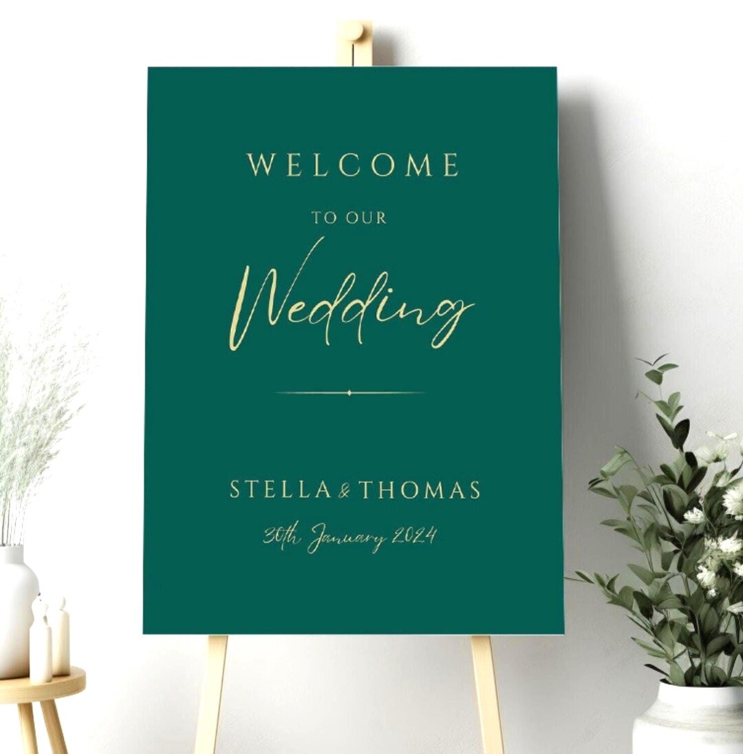 Emerald Green Wedding Welcome Sign Template: Elegant Gold Decor ...