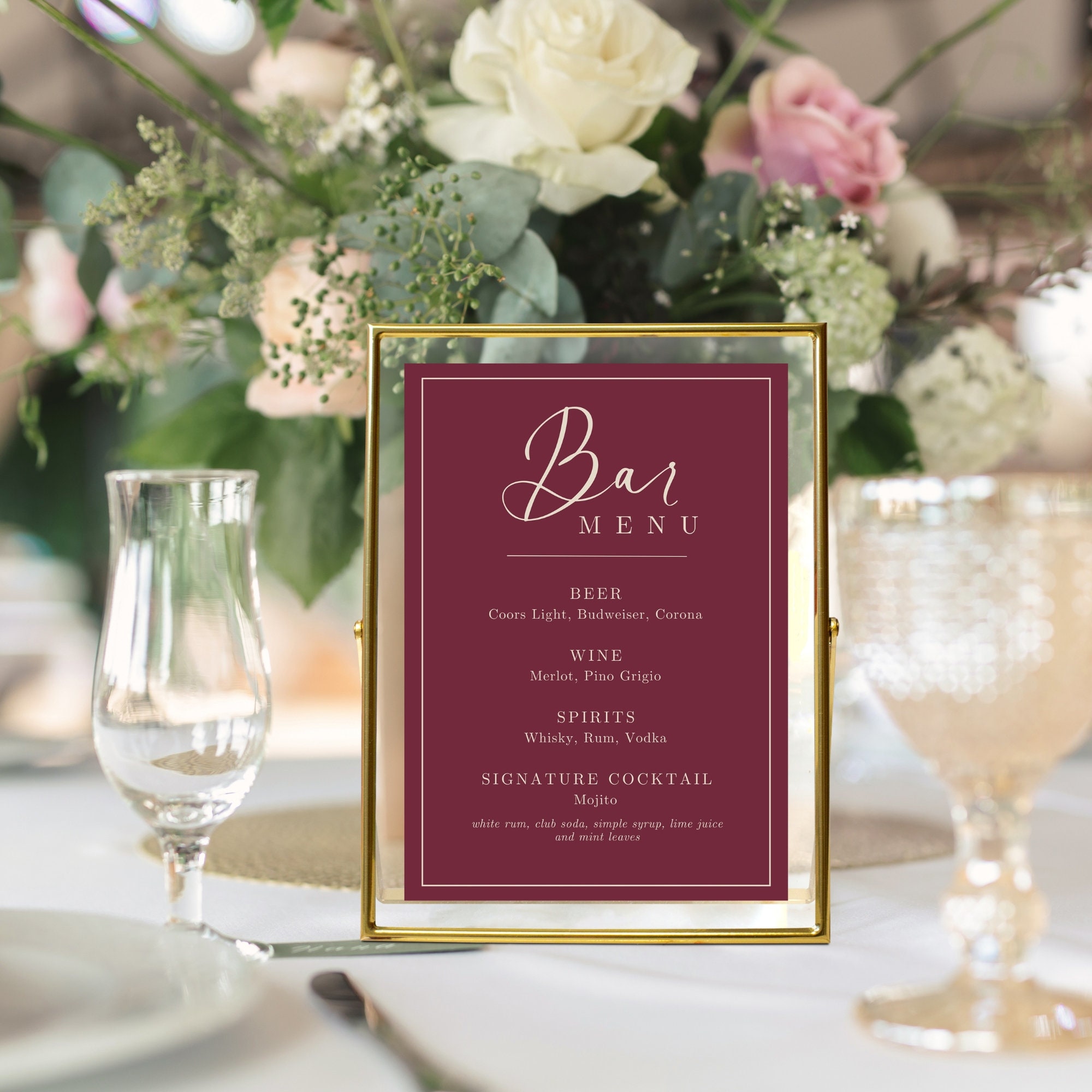 Simple Minimalist Bar Menu Sign Template INSTANT DOWNLOAD Elegant ...