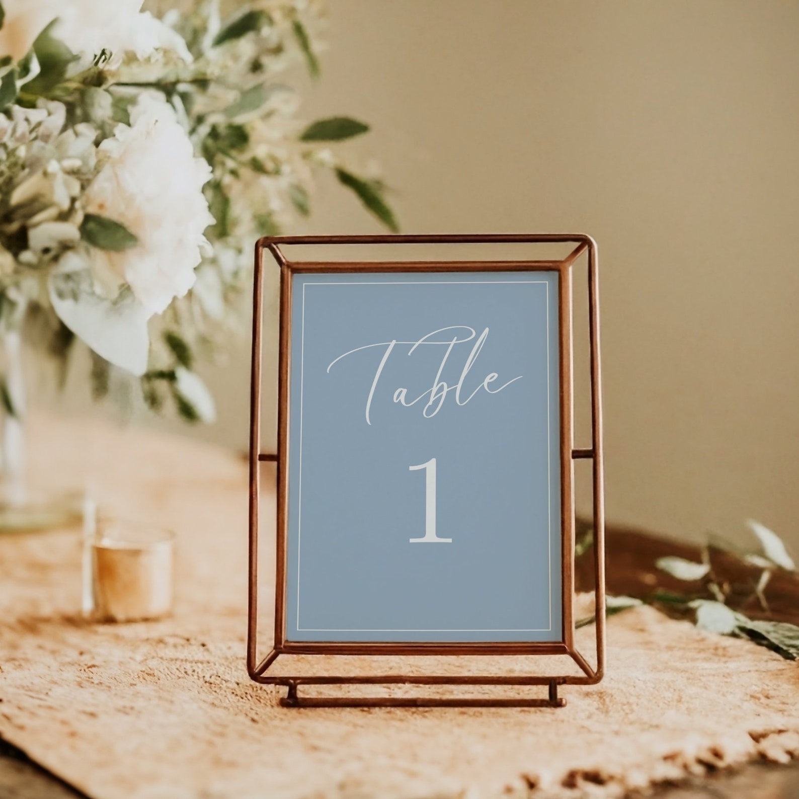 Elegant Dusty Blue Wedding Table Number Sign Template (digital Download ...