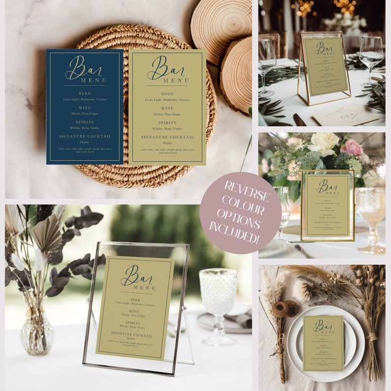 Simple Minimalist Bar Menu Sign Template INSTANT DOWNLOAD Elegant ...