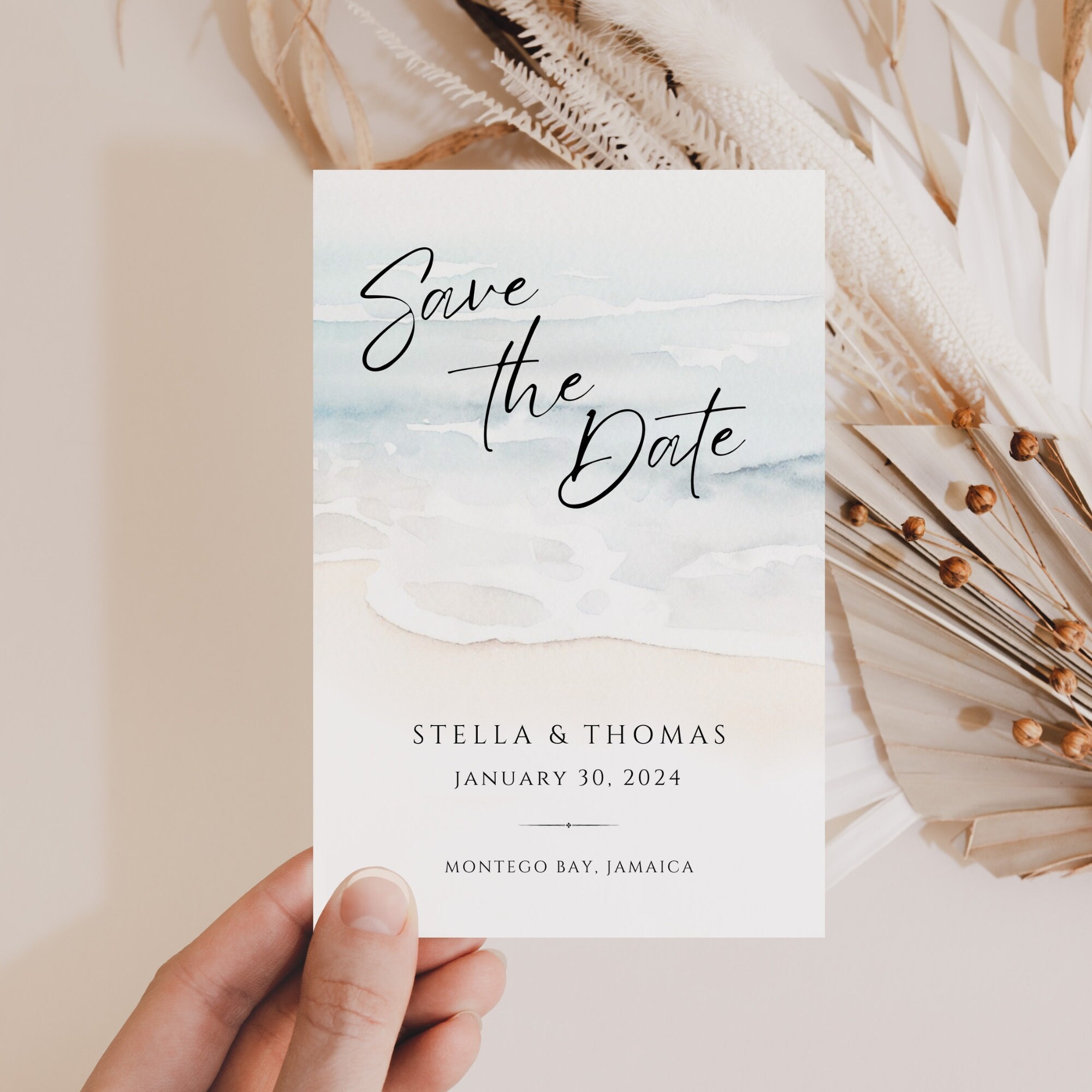Beach Wedding Save the Date Template: Minimalist Seashore Design ...